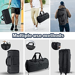 Noelen Gad Travel Duffle Bag for men 50L Medium Sports Gym Bag with Dry wet separation Pocket & Shoes Compartment Weekender Overnight Backpack for Traveling Duffel Bag Backpack (Black)