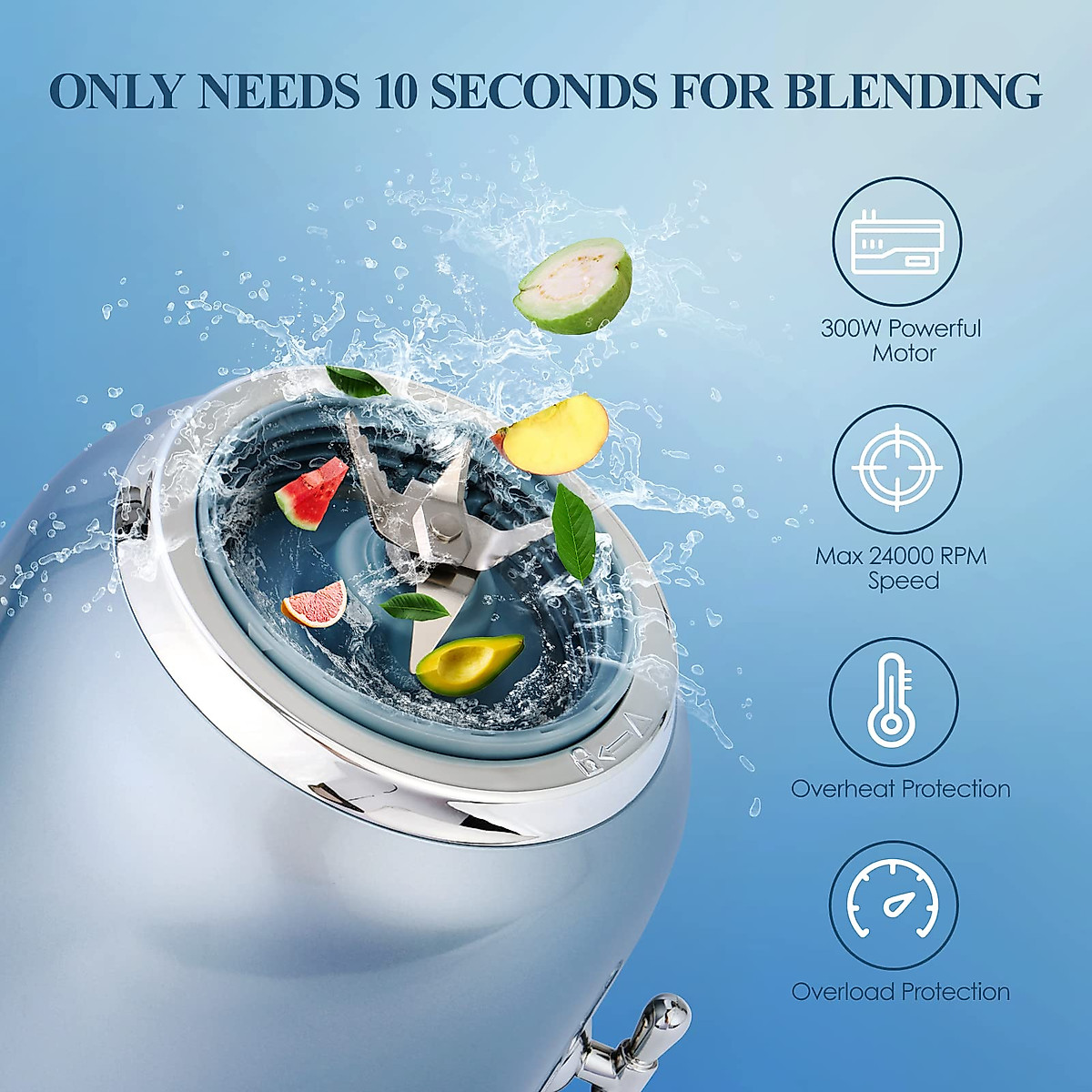 Smoothie Blender with 6 Sharp Blades, Personal Mini Blender for Shakes and Smoothies with 3 Adjustable Speeds, Blender for Kitchen with blending and grinding, BPA-free 2 Travel Cup