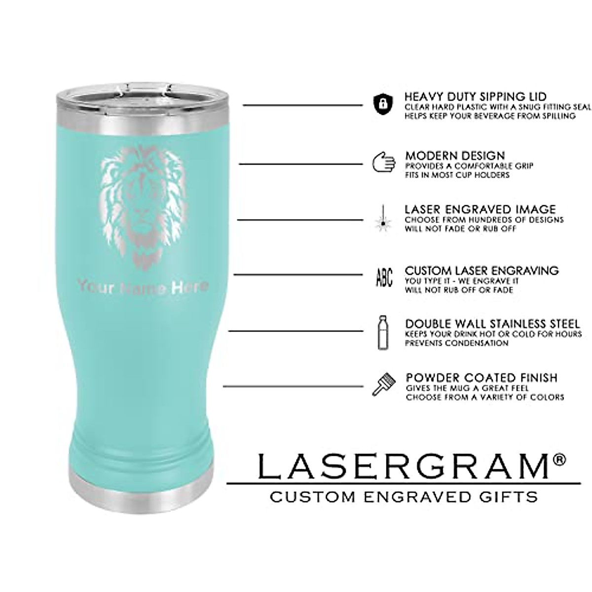 LaserGram 20oz Vacuum Insulated Pilsner Mug, Horse Head 1, Personalized Engraving Included (Teal)
