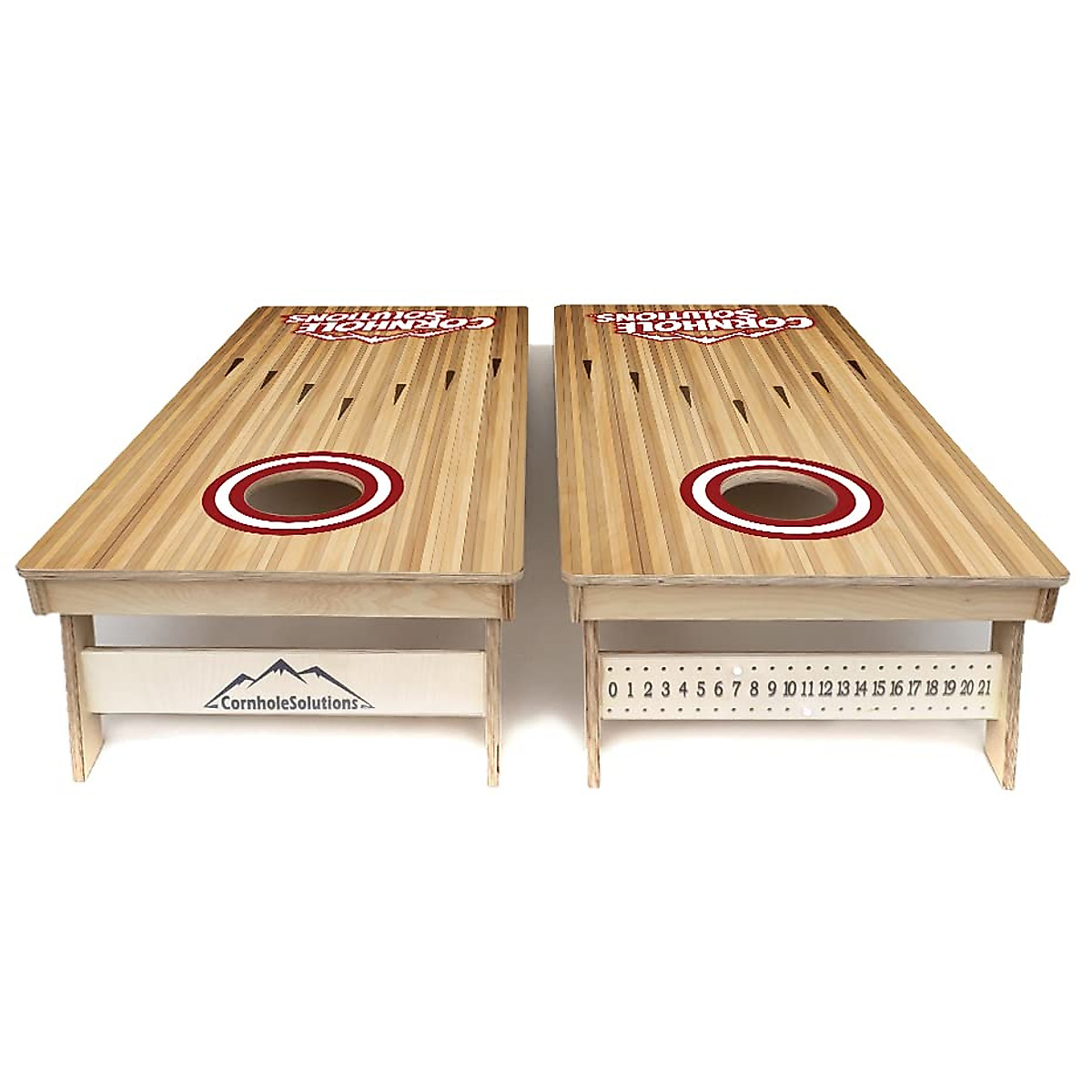 Cornhole Solutions Tournament Grade Cornhole Set - Includes Two 4'x2' Regulation Baltic Birch Cornhole Boards, 8 REC Cornhole Bags, and Carrying Case (Bowling, Red & Grey)