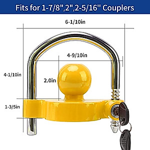 METOWARE Trailer Coupler Lock Universal Adjustable Heavy-Duty Steel Trailer Hitch Lock, Anti Theft Trailer Ball Lock Towing Lock for Towing Trailer Security Fits 1-7/8",2”, 2-5/16" Coupler Yellow