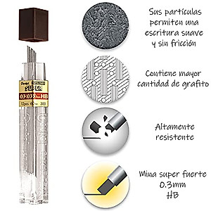Pentel, 300-HB, Super Hi-Polymer Lead Refills, 0.3 mm, HB, Black, 12/Tube, Sold As 1 Tube