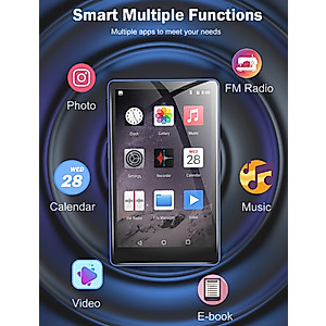 MP3 Music Player with Bluetooth,4“ Full Touch Screen MP3 MP4 Player with Speaker, Portable HiFi Sound MP3 Player with FM Radio,Clock,Recording,E-Book,Calendar for Kids,Jogging Up to 256GB