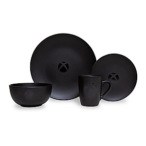 Ukonic Xbox Matte Black 8-Piece Ceramic Dinnerware Set | Includes Salad Plates, Soup Bowls, Mugs