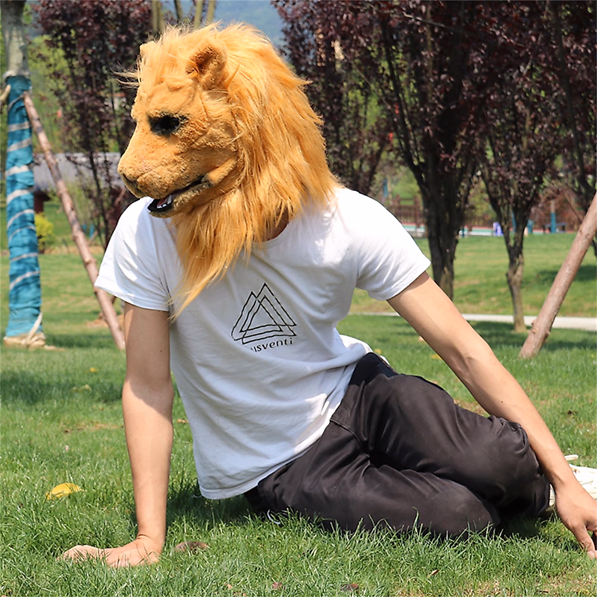 Xerial Realistic Furry Animal Mask with LED Light, Plush Lion Mask with Moving Jaw