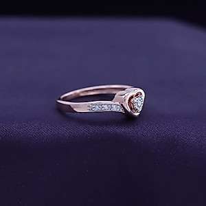 AFFY 14k Rose Gold Over Sterling Silver 1/20 Carat Round Cut Real Diamond In Heart Shaped Promise Ring Jewelry For Womens Ring Size-4.5…