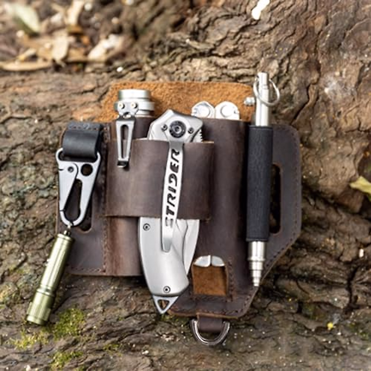 Men ED C Belt Organizer - Men Leather EDCs Organizer Sheath, EDCs Belt Sheath Pocket Organizer | multitooll Pouch Flashlight Sheath with Pen Holder, ED C Gear Holder Belt Attachment for Flashlight