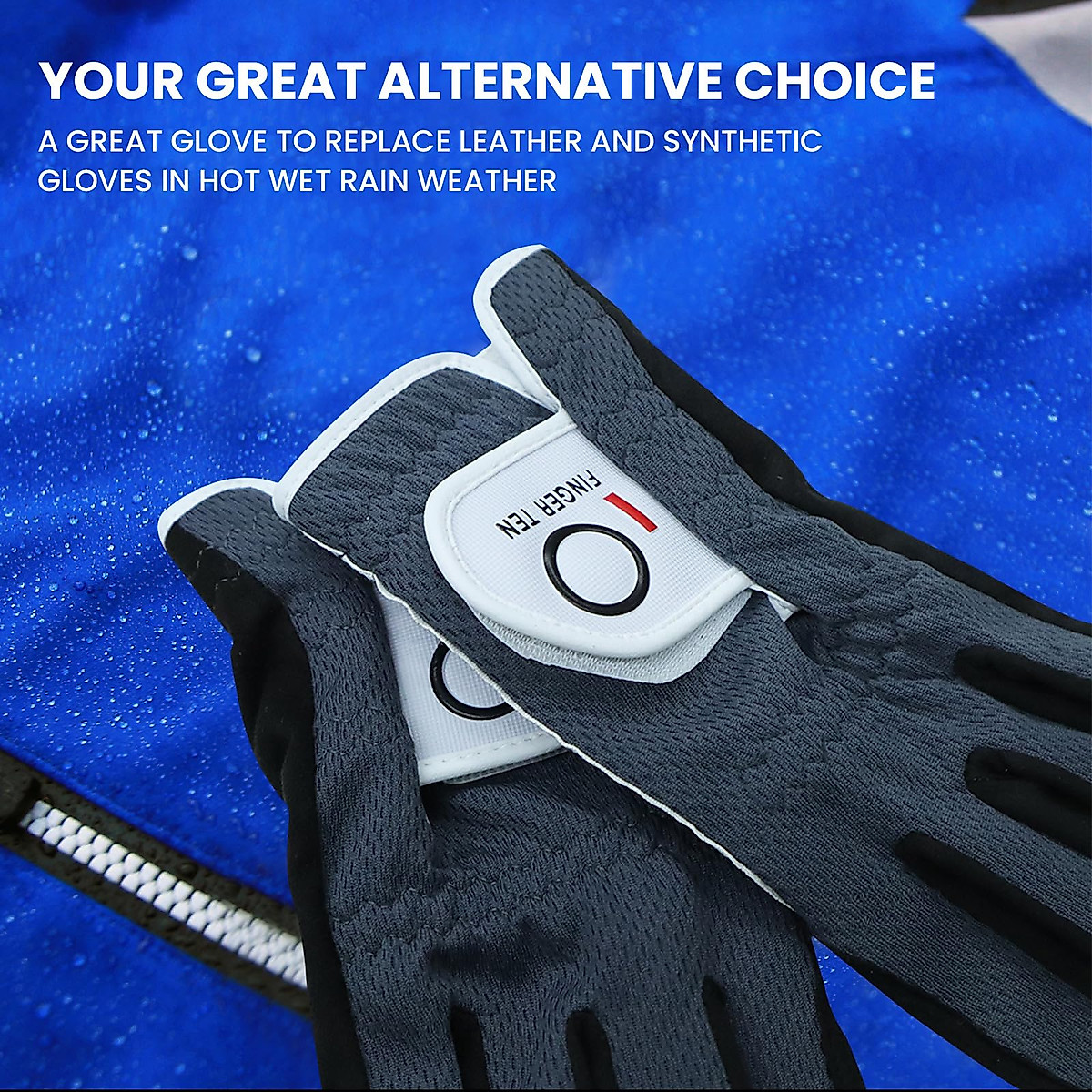FINGER TEN Men’s Golf Glove Left Hand Rain Grip Pack, Durable Fit for Hot Wet All Weather (White, M/Large)