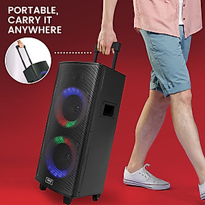 Pyle Portable Bluetooth PA Speaker System - 700W Dual 8” Rechargeable Speaker, TWS, Party Light, LED Display, FM/AUX/MP3/USB/SD, Wheels, Wireless Mic, Remote Control, Tablet Holder Included