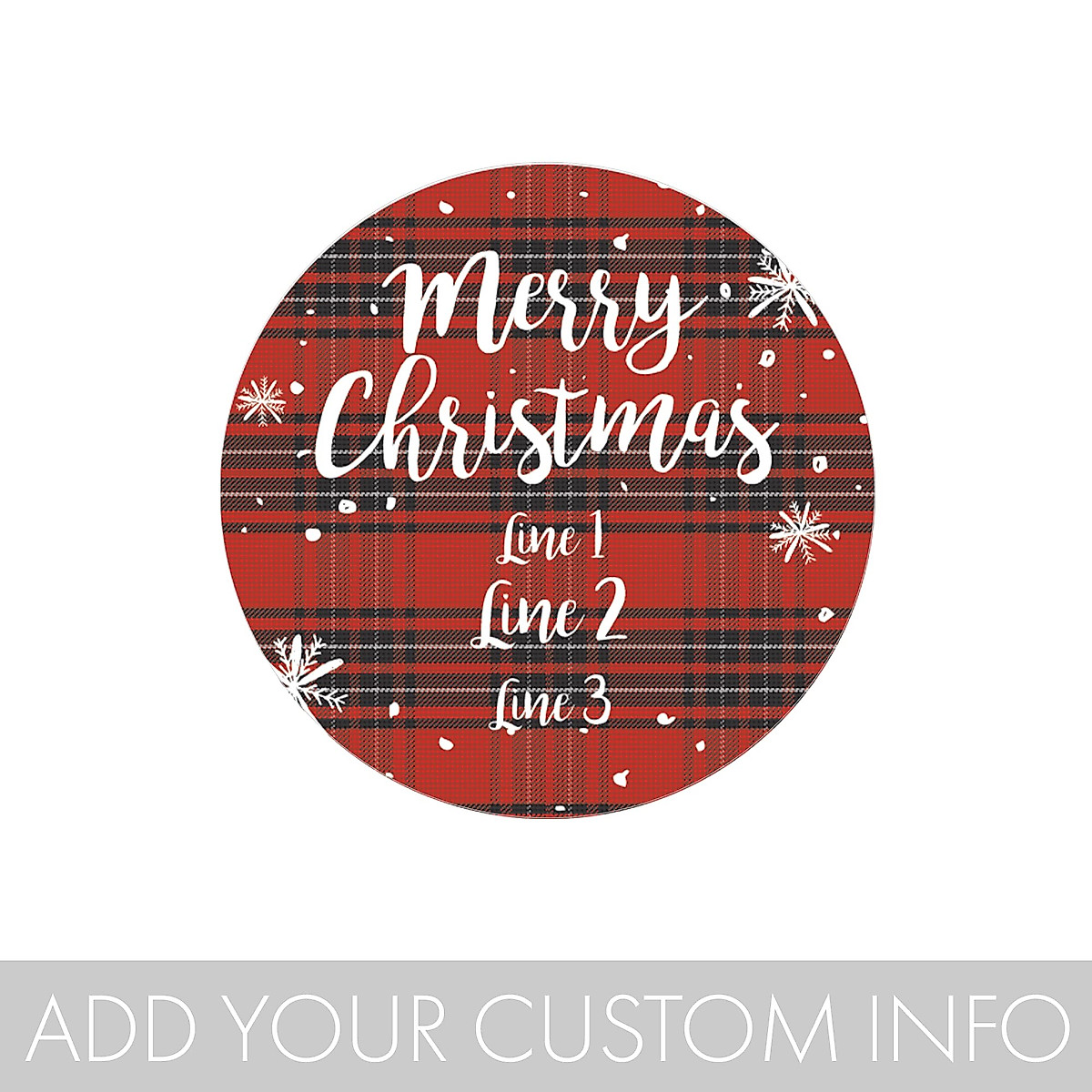 Personalized Plaid Merry Christmas Round Labels - 40 Stickers - Red and Black Peel and Stick Custom Gift Wrap Tags – Sellf Adhesive Christmas Plaid Stickers