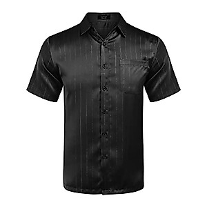 COOFANDY Men's Silk Short Sleeve Dress Shirts Casual Satin Button Up Shirts with Pocket Party Prom Wedding Black