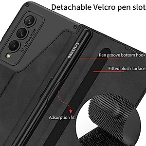 FYTON Galaxy Z Fold 4 Case with S Pen Holder (Removable), Z Fold 4 Case with Hinge Protection, Leather Case with Kickstand Function for Samsung Galaxy Z Fold 4 5G 2022, Black, Cloud Black