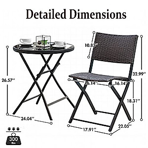 NATURAL EXPRESSIONS 3 Pieces Outdoor Patio Bistro Set, Wicker Patio Furniture Sets with Folding Patio Round Table and Chairs for Garden, Backyard,Balcony, Porch