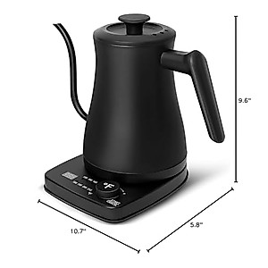 TUMIDY Electric Gooseneck Kettle Temperature Control 1L 8 Variable Presets Pour over Coffee Kettle, 1500W Rapid Heating, Stainless Steel Inner, Auto Shutoff Anti-dry Protection Matte Black