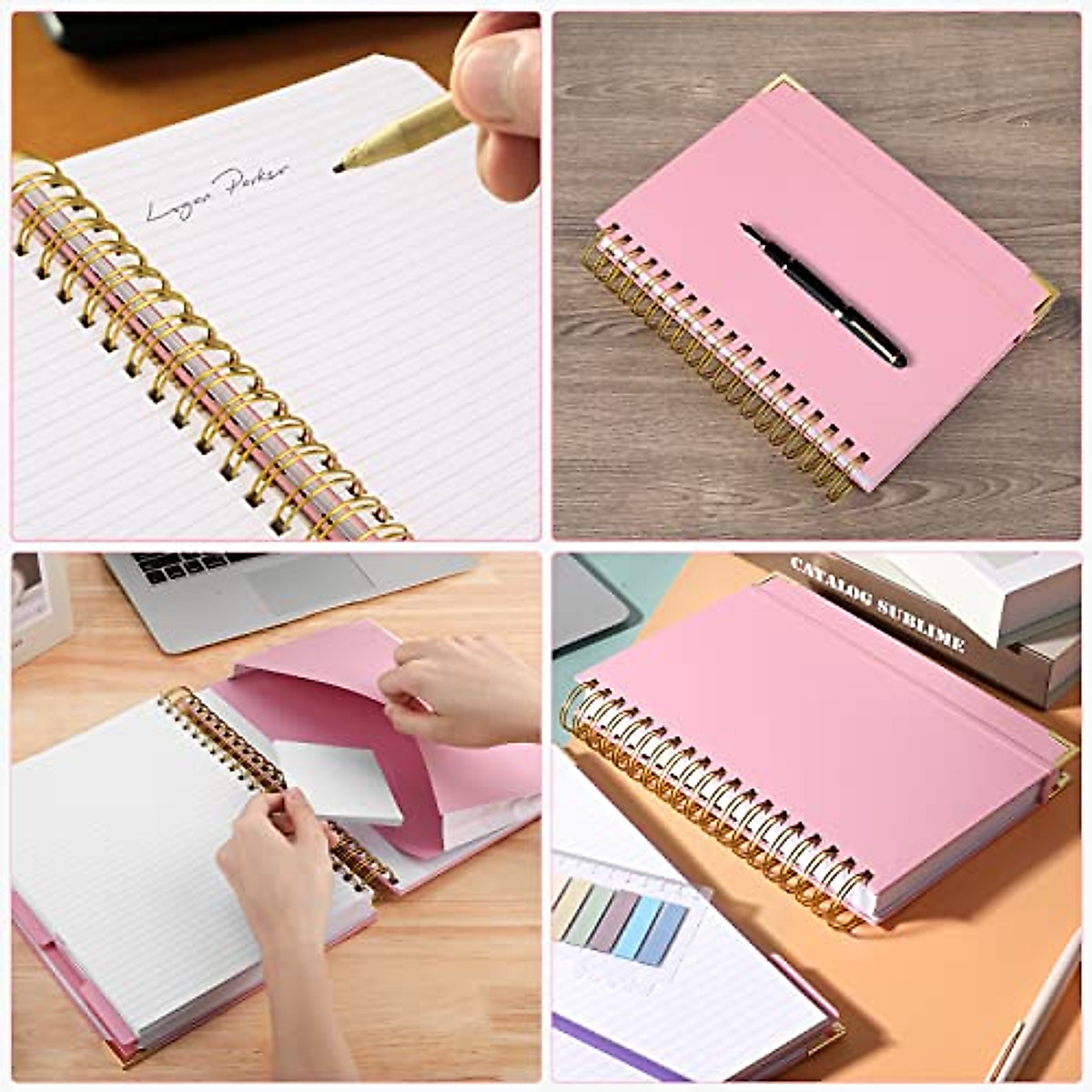 Ddaowanx Hardcover Spiral Notebook, College Ruled Notebook Journal, 8.5"x11", 320 Pages Leather Writing Journal for Women, 3 Subject A4 Hardcover Notebook for Work School (A4)