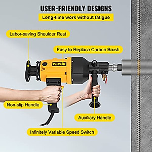 Happybuy Diamond Core Drill, 2180W 6"/160 mm, 1600RPM Variable Speed Core Drill Rig with Portable Case, Handheld Drilling Machine for Hard Stone, Concrete, Marble, Granite, Brick