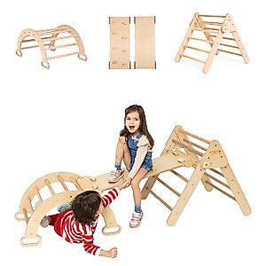 smartwoodstore Playground for Toddlers and Kids - Montessori Climbing Set - Climbing Triangle Wooden Arch and Ramp Ladder - Learning Waldorf Climbing Toys