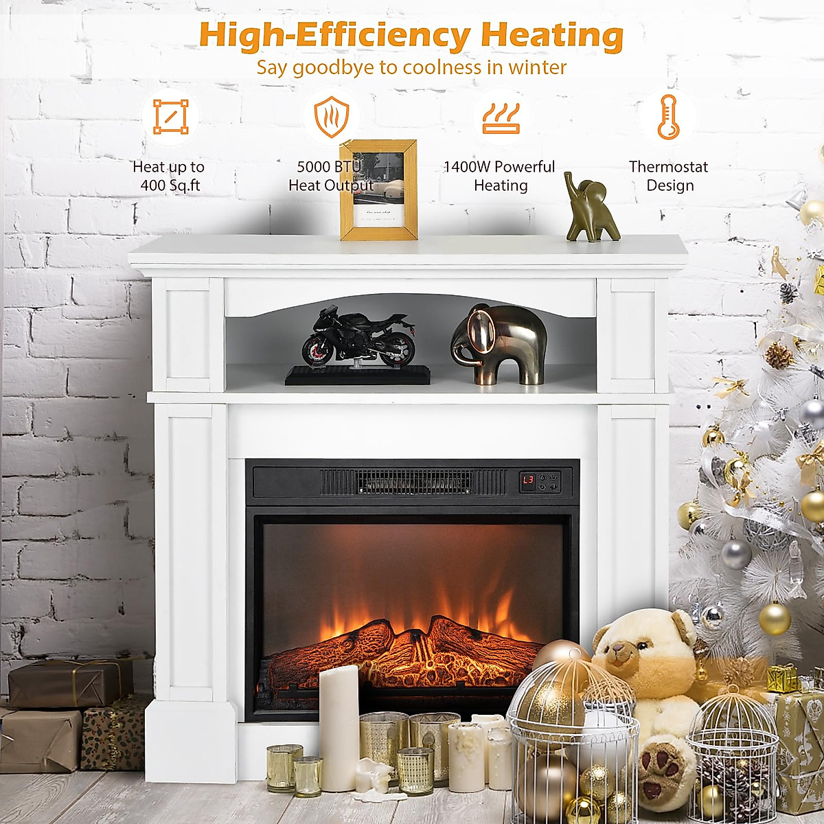 ORALNER Electric Fireplace Insert 23 Inch, Recessed Fireplace Heater w/ 3 LED Flame Effects, Remote Control & 6H Timer, Overheat Protection, Indoor Fireplace Insert for TV Stand, 1400W, Black