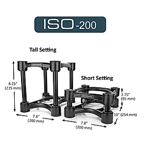 IsoAcoustics Iso-Stand Series Speaker Isolation Stands with Height & Tilt Adjustment: Iso-200 (7.8” x 10”) Pair