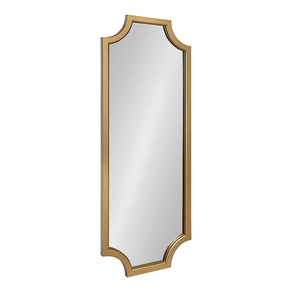 Kate and Laurel Hogan Wood Framed Full-Length Wall Mirror with Scallop Corners, 18x48 Inches, Gold