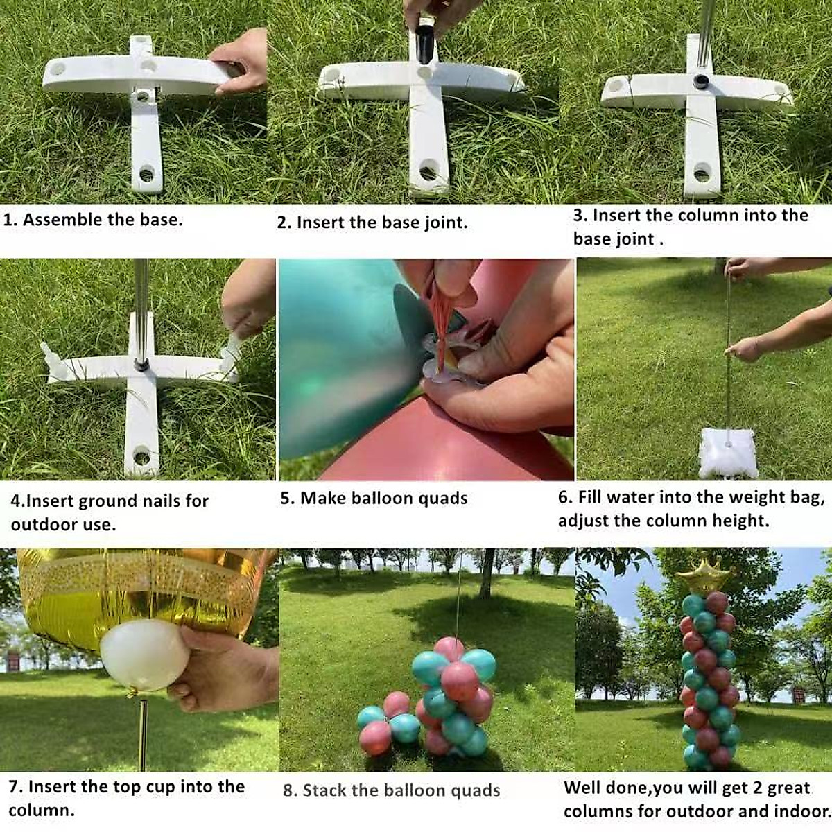 2 Sets Metal Balloon Column Stand Kits with Base, Large Reusable Height Adjustable Balloon Holder Stick with Cups for Floor/Table Top Centerpiece,Perfect for Indoor/Outdoor Yard Party Decor