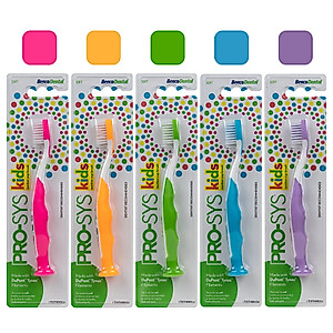 PRO-SYS Kids Toothbrush with Suction Cup, Sammie The Panda, Animal Design, Soft Bristles for Boys & Girls, Toddlers & Children Ages 2+, Pack of 4