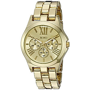XOXO Women's Gold-Tone Analog Watch – 36mm Case with Roman Numerals, Multifunctional Subdials, and Polished Bracelet – Elegant Quartz Timepiece for Everyday Wear
