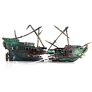 SLOCME Aquarium Shipwreck Decorations - Air Bubbler Sunken Ship Ornament, Fish Tank Air Action Aerating Decorations