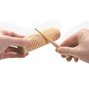 SPLENDIDMODE Guiro Wood Percussion Instrument - Pine Training Musical Tone Block Rasp with Wood Scraper - Complete with Set of 2 Durable Green Egg Shaker Maracas