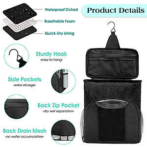 Attmu Portable Shower Caddy College Tote Bag, Quick Dry Hanging Toiletry Bag, Large Capacity Mesh Shower Caddy Portable for College Dorm Room Essentials for Boys and Girls for Bath Camping (Black)