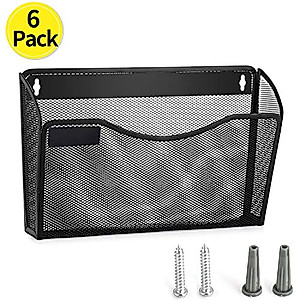 samstar 6 Pack Mesh Wall Mounted File Holder Metal Wall File Pocket Organizer for Office/Home(with Label Panel)