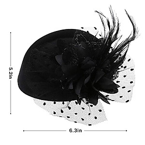 Vintage Fascinators Hats 50s Flower Feather Dress Hat Tea Party Cocktail Veil Pillbox Headwear with Clips for Women (Black)