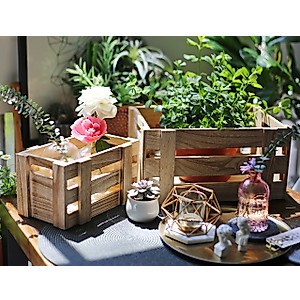 Natural Wood Crates for Storage - Set of 3: Decorative Unfinished Wooden Crates, Country Style Storage for Display, Rustic Farmhouse Shelf Décor