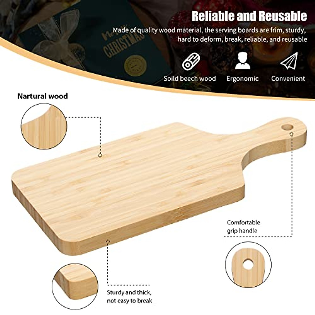 12 Pcs Thicken Bamboo Cutting Board Bulk Personalized Wood Chopping Board Customized Laser Engraving Blanks Serving Board for Wedding Mother's Day Housewarming Gift (Paddle)