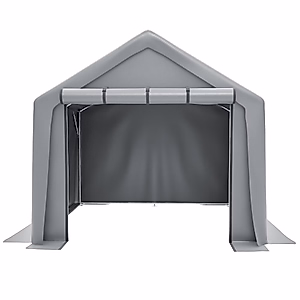 ChicFurnit Carport,8x8ft Heavy Carport Portable Garage,Spacious Protective Outdoor Activities Shed Storage Space for Gardening Tools, Large Size Metal Frame Portable Ventilated Garden Shed,Grey
