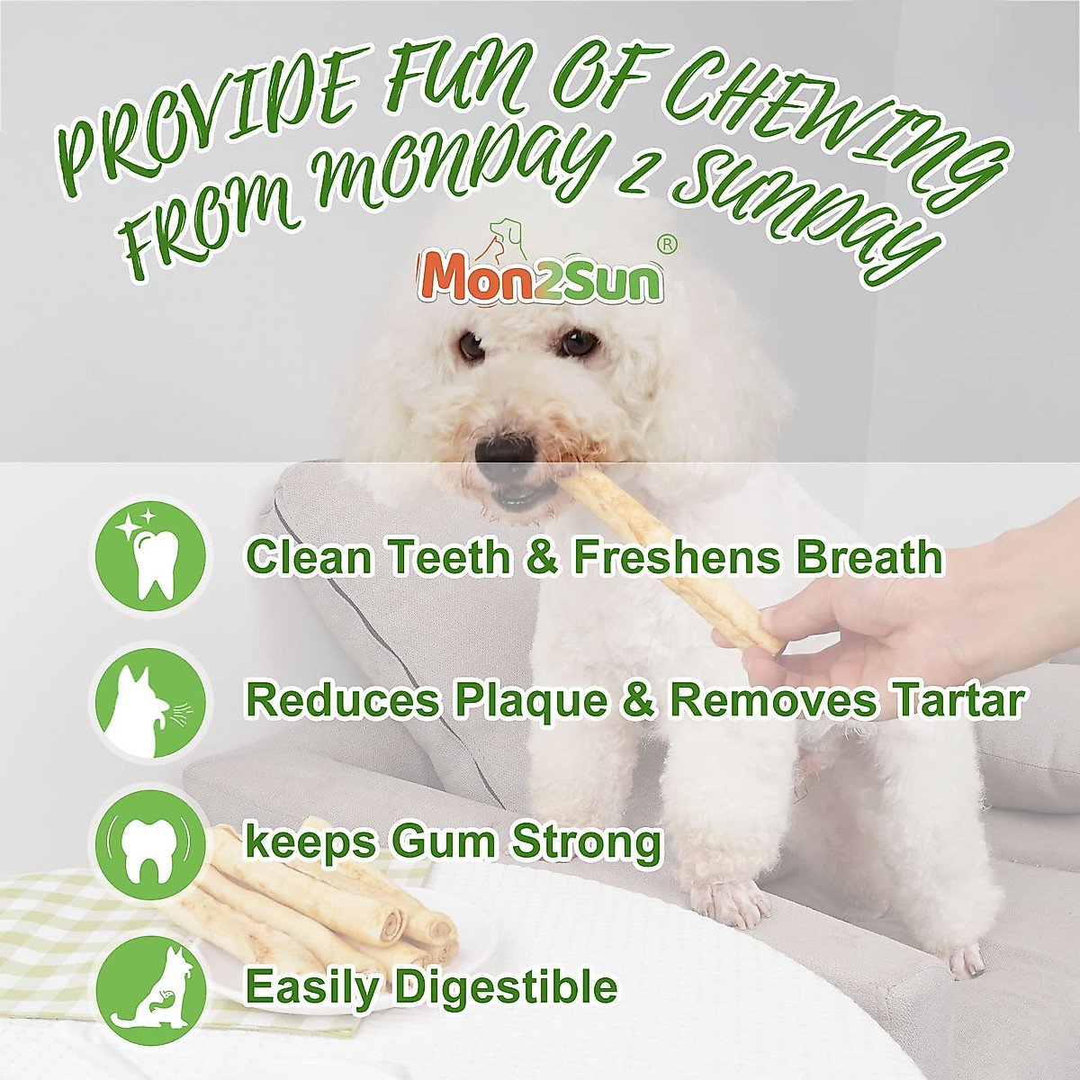 MON2SUN Dog Rawhide Rolls Twist Sticks 6.5 Inch Dog Chew Treats Chicken Flavor 60 Count for Puppy and Small Dogs