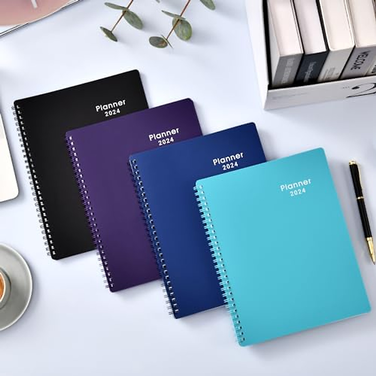 2024 Planner - 2024 Planner Spiral Bound, Jan. 2024 - Dec. 2024, 8”× 10”, 2024 Weekly & Monthly Planners for Women/Man with Printed Monthly Tabs, Strong Twin-Wire Binding, Waterproof Cover