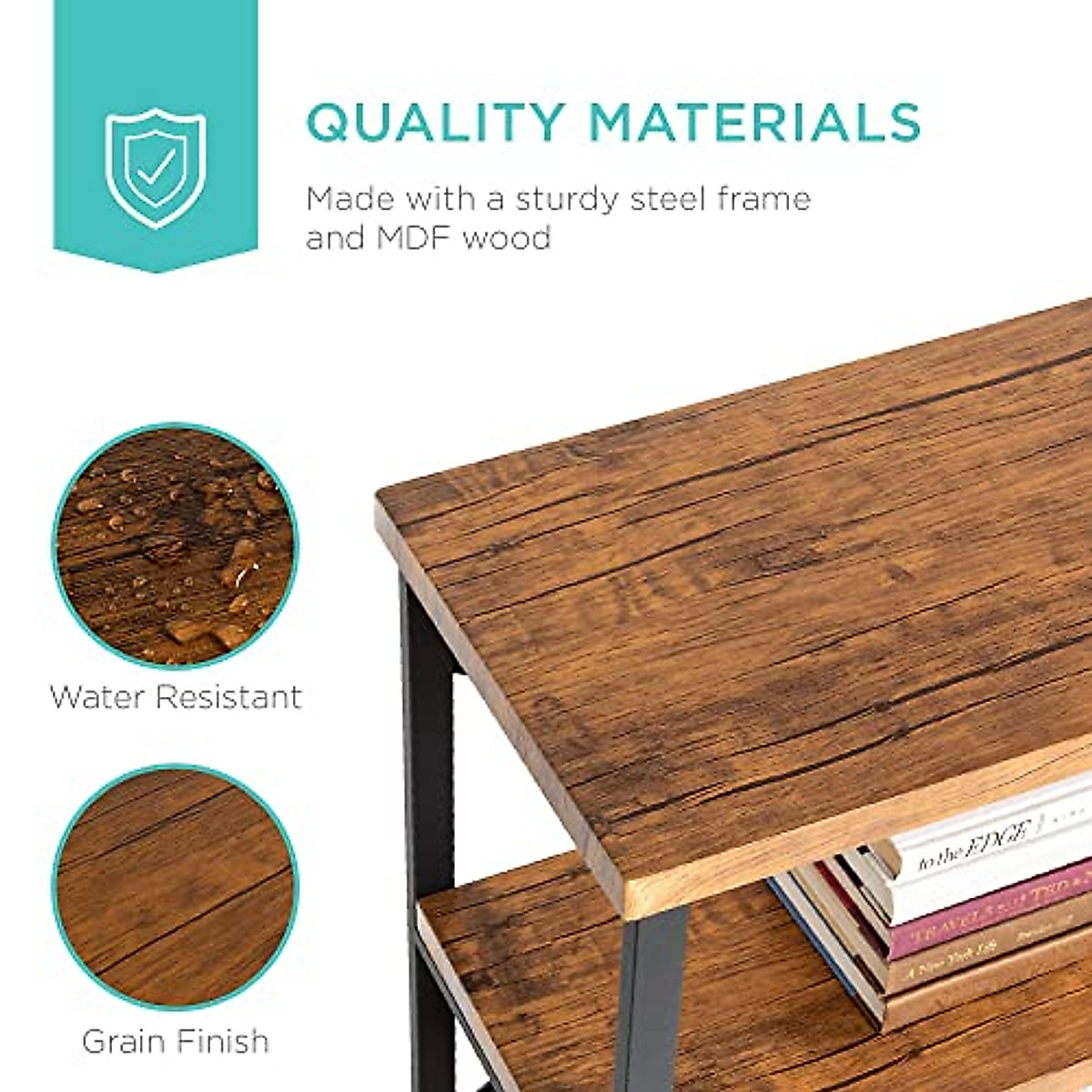 Best Choice Products Large Console Table, 3-Tier 55in Rustic, Industrial Sofa Table Storage for Living Room, Entryway, Foyer, Hallway w/EVA Non-Scratch Feet, Steel Frame - Brown