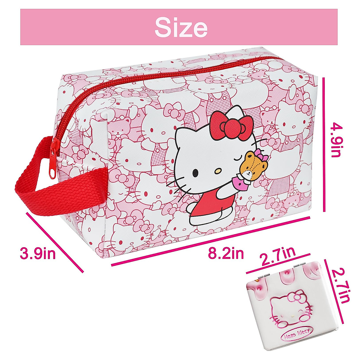 ENENSET kitty Travel Cosmetic Bag, Large Capacity Cartoon Cosmetic Pouch Makeup Bag with Zipper, PU Travel Toiletry Bag Makeup Accessories Organizer, Foldable Storage Bag Makeup Pouch for Girls