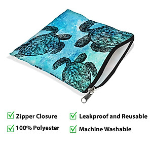 WIRESTER Reusable Sandwich Snack Bag 7 x 7 Inch, Food-Safe Storage Pouch Zipper Bag, Compact Snack Bag for Picnic Work Travel Office - Ocean Sea Turtles