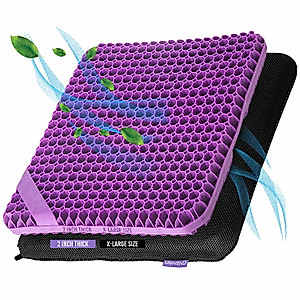 GRÄVEND Extra Large Gel Seat Cushion for Long Seating Pressure Relief, 2" Inch Thick Office Chair Cushion, Car Seat Driver, Wheelchairs Egg Sitting pad for Hip & Back Pain, Non Slip Ties