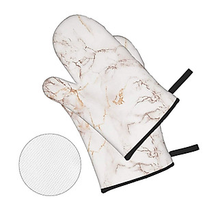 4pcs Gold Marble Oven Mitts Pot Holders Set Non-Slip Cooking Kitchen Gloves Washable Heat Resistant Oven Gloves for Microwave BBQ Baking Grilling