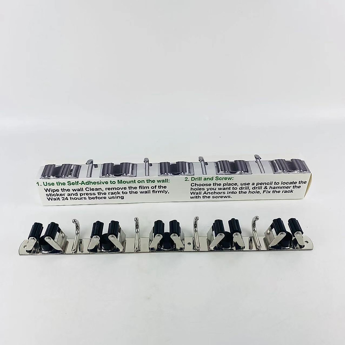 TXTDPL Wall-mounted tool racks, 5 Racks and 4 Hooks Mop and Broom Holder Wall Mount, Self Adhesive Heavy Duty Broom Hanger Organizer Storage Tool Racks for Kitchen Garden Laundry Garage