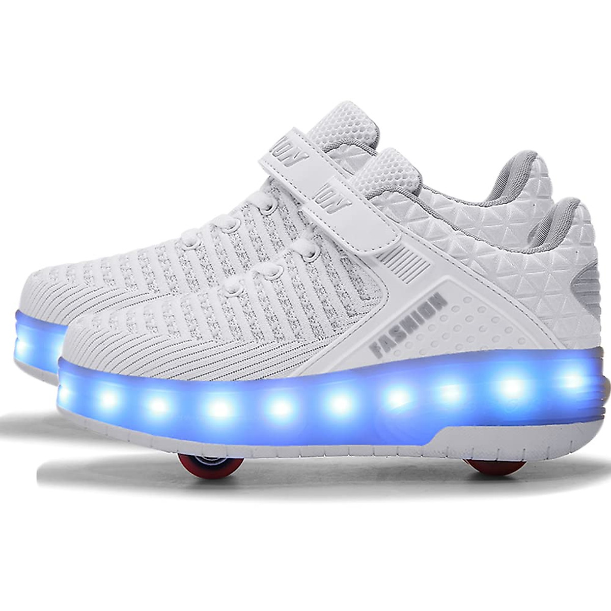 AIkuass Wheely Shoes for Kids Roller Shoes USB Rechargeable LED Light Up Wheel Shoes Skate Sneaker Shoes for Boys Girls Kids (6 Big Kid / EU39, White)