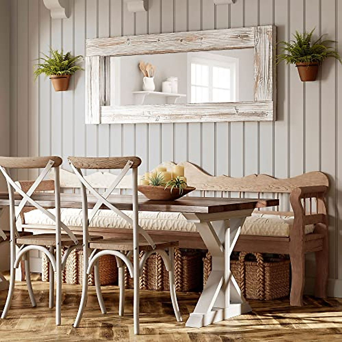 Barnyard Designs Rustic Farmhouse Full Length Mirror - Wood Frame Floor Standing Bedroom Mirror (58" x 24" / White)