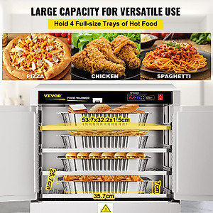 VEVOR Hot Box Food Warmer, 25"x15"x24" Concession Warmer with Water Tray, Four Disposable Catering Pans, Countertop Pizza, Patty, Pastry, Empanada, Concession Hot Food Holding Case, 110V
