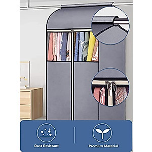 SLEEPING LAMB 60'' Hanging Garment Bags for Closet Storage Sealed Completely Jackets Coats Suits Clothes Rack Cover for Wardrobe with Clear PVC Window, 2 Packs, Grey (Hanging Rod Not Included)