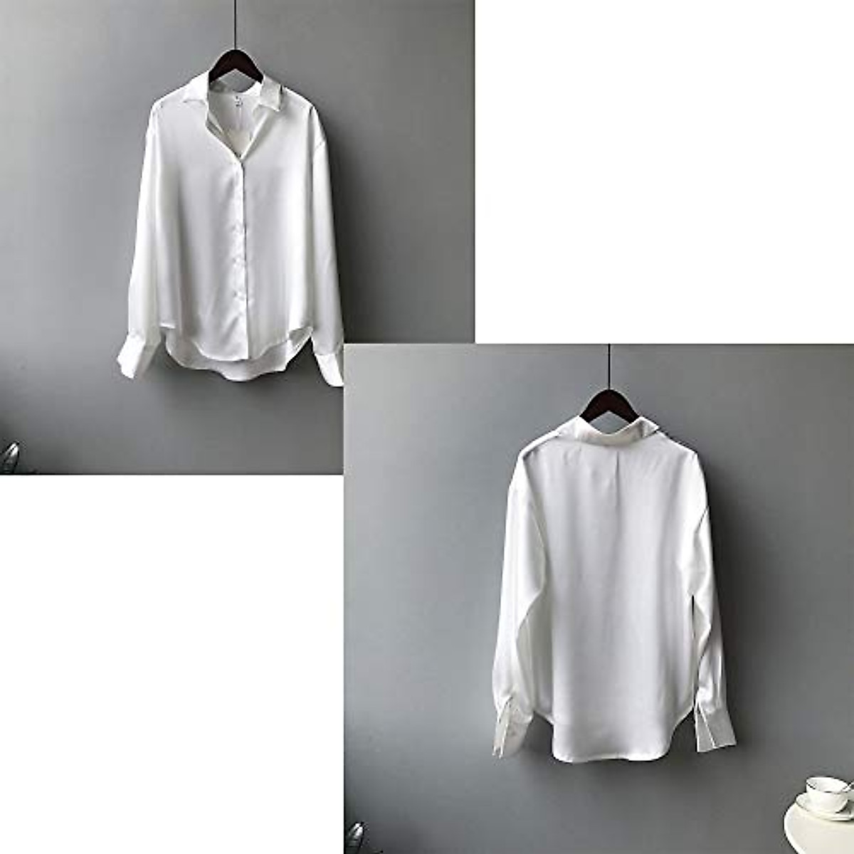 Pantete Womens Satin Silk Button Down Shirt Long Sleeve Casual Office Blouse Top Breathable & Silky White