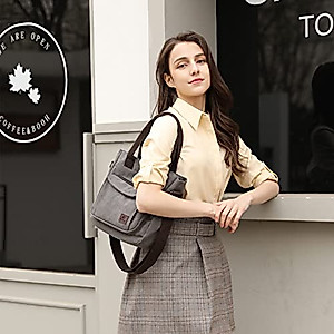 ZHIERNA Canvas Tote Purse for Women, Vintage Crossbody Shoulder Bags Small Handbag, Multi-pocket Top Handle Work Bag(Grey)