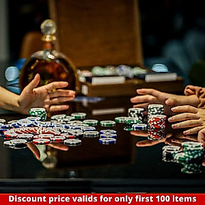 Bowtie Wooden Poker Set with Playing Card Gift, Professional 300 Weighted Poker Chips with Walnut Wood Case, Unique Poker Gift for Texas Hold'em, Blackjack, Casino Gambling, Memento Mori